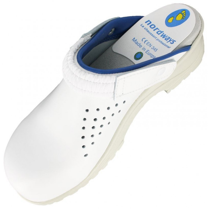 Sabot de cuisine sécurité blanc cuir mixte Nordways